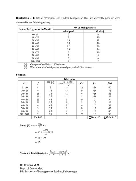 Problems On Standard Deviation Continuous Series Notes Pdf