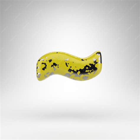 흰색 바탕에 틸다 기호입니다 광택 금속 질감에 오래 된 노란색 페인트로 3d 렌더링 된 기호 프리미엄 사진