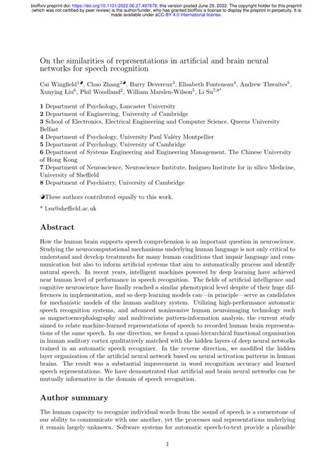Pdf On The Similarities Of Representations In Artificial And Brain Neural Networks For Speech
