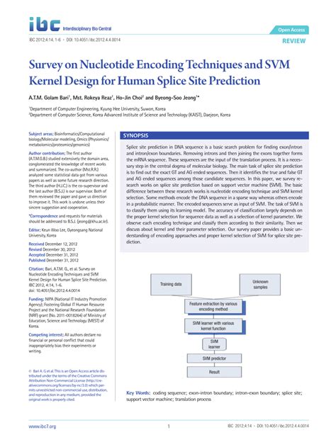 Pdf Survey On Nucleotide Encoding Techniques And Svm Kernel Design