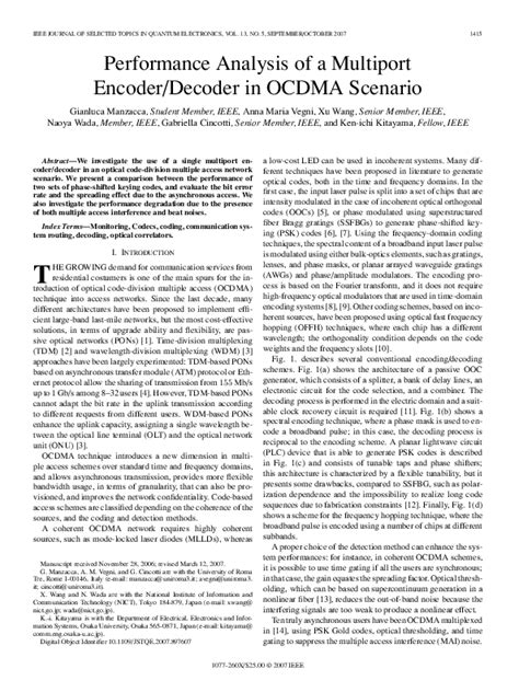 Pdf Performance Analysis Of A Multiport Encoderdecoder In Ocdma Scenario