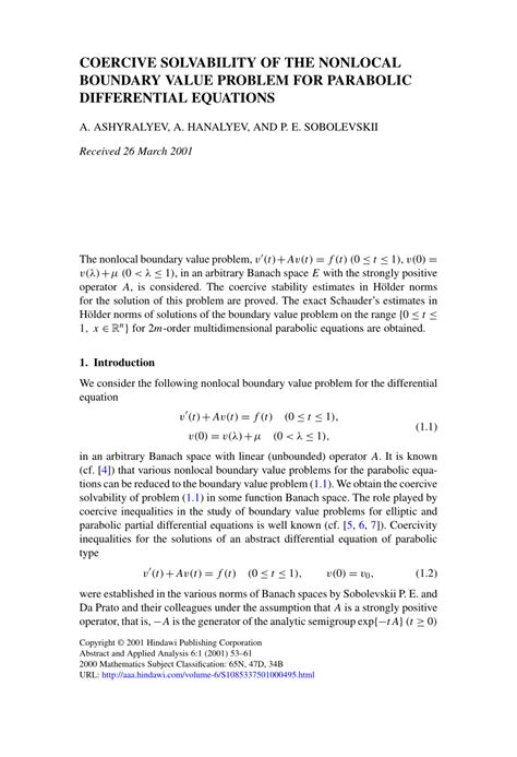 Pdf Coercive Solvability Of Nonlocal Boundary Value Problem For