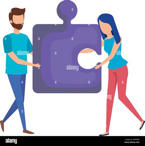 Couple With Puzzle Piece Stock Vector Image Art Alamy