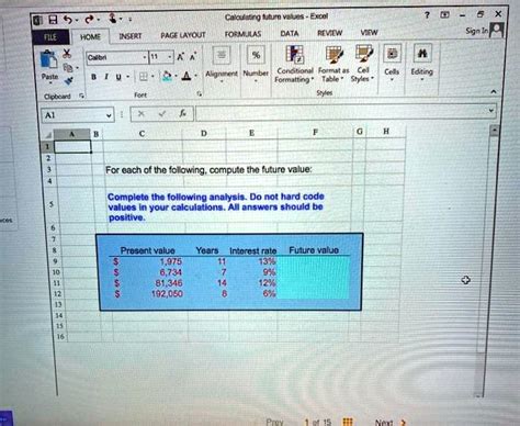 Solved 5 Calculating Future Values Excel Formulas Data Review View File Home Insert Page Layout