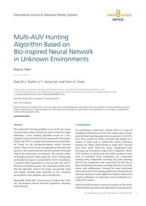 Pdf Multi Auv Hunting Algorithm Based On Bio Inspired Neural Network