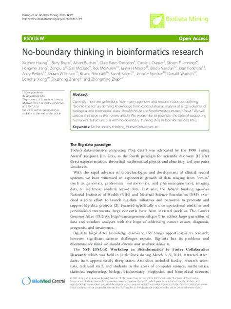 Pdf No Boundary Thinking In Bioinformatics Research