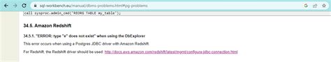 Type E Does Not Exist Redshift Through Postgresql Connector In Php