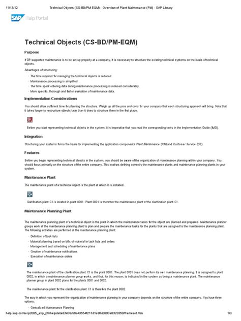 Technical Objects Cs Bd Pm Eqm Overview Of Plant Maintenance Pm