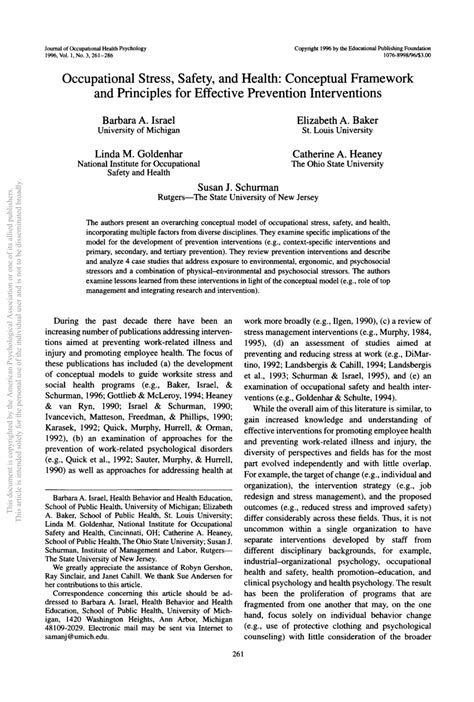 Occupational Stress Safety And Health Conceptual Framework And Principles For Effective