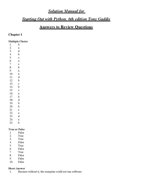 Solution Manual For Starting Out With Python 6th Edition Tony Gaddis Answers To Review Questions