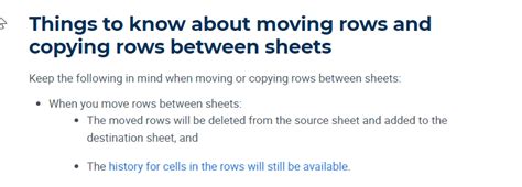 Moving Rows Between Sheets No History For Cells Smartsheet Community