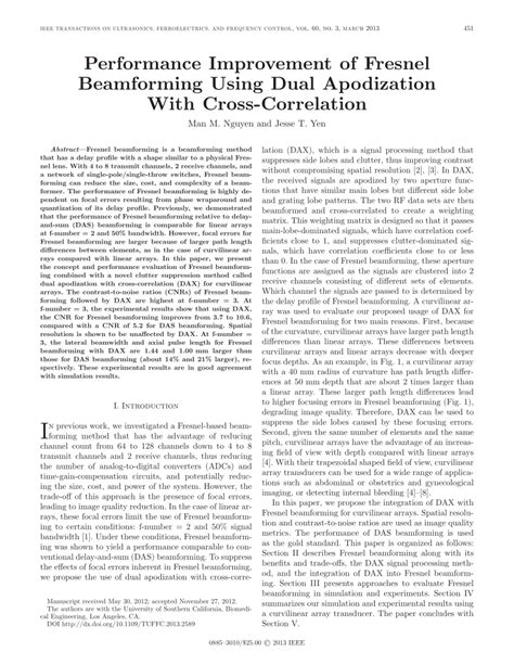 Pdf Performance Improvement Of Fresnel Beamforming Using Dual Apodization With Cross Correlation