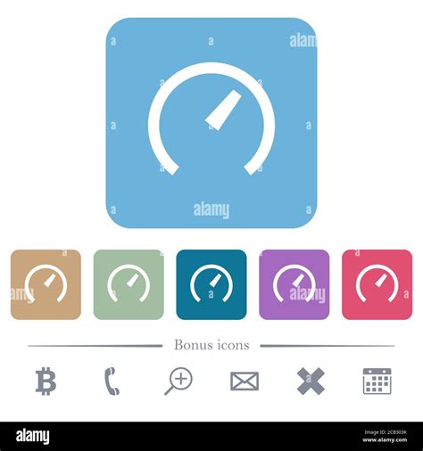 Speedometer White Flat Icons On Color Rounded Square Backgrounds 6