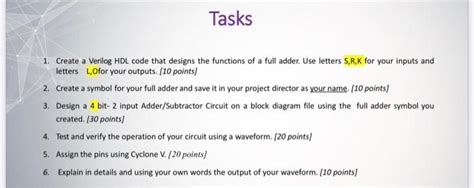 Solved Tasks 1 Create A Verilog Hdl Code That Designs The