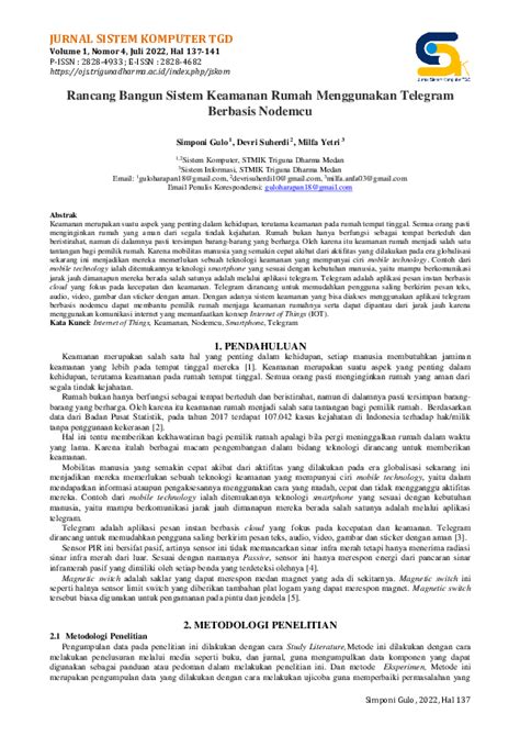Pdf Rancang Bangun Sistem Keamanan Rumah Menggunakan Telegram Berbasis Nodemcu
