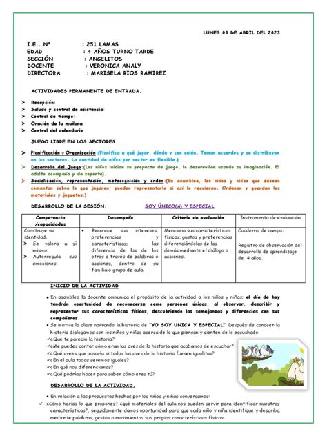 Soy Unico Y Especial Pdf Evaluación