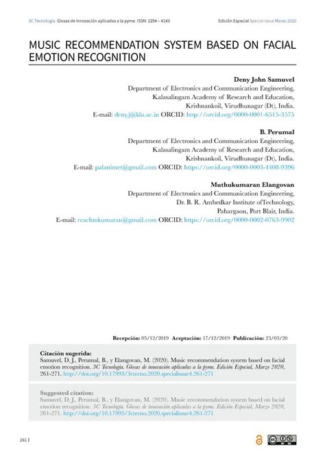 Music Recommendation System Based On Facial Emotion Recognition 3ciencias