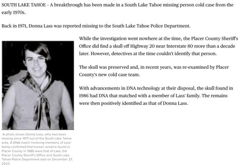 Detectives Identify Womans Remains From 1971 As Donna Lass December