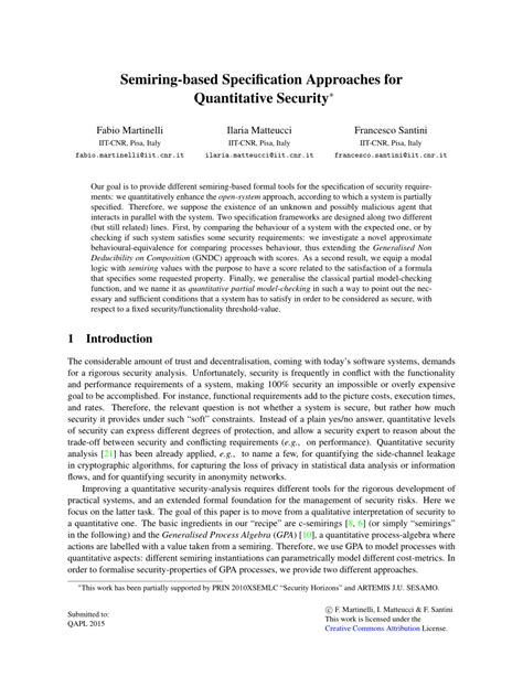 PDF Semiring Based Specification Approaches For Quantitative Security