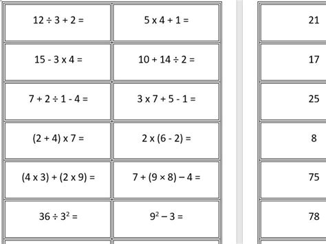 Order Of Operations Bidmas Task Cards Teaching Resources