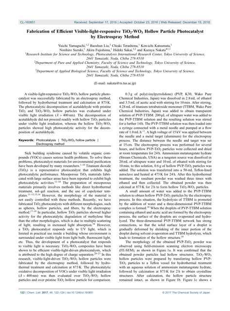 Pdf Fabrication Of Efficient Visible Light Responsive Tio 2 Wo 3 Hollow Particle