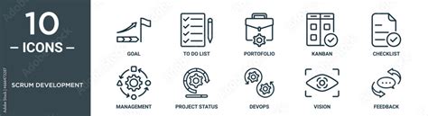 Scrum Development Outline Icon Set Includes Thin Line Goal To Do List Portofolio Kanban