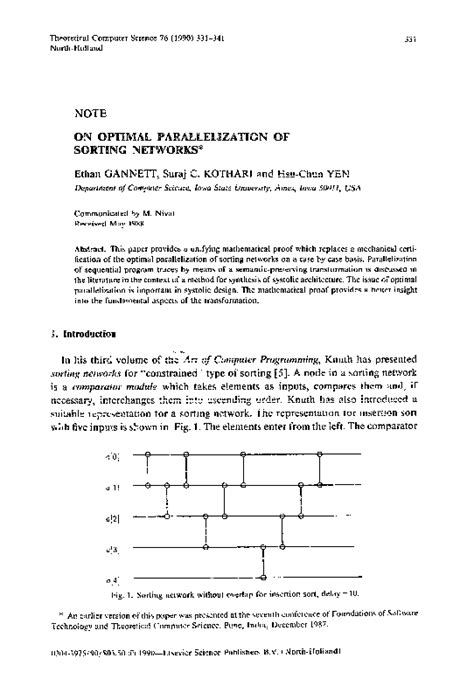 Pdf On Optimal Parallelization Of Sorting Networks Suresh Kothari