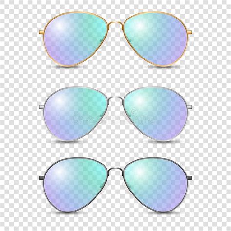 Vector 3d Realistic Round Frame Glasses Set With Blue And Purple