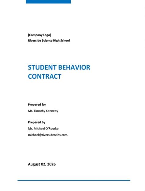 Student Behavior Contract Template Prewrite