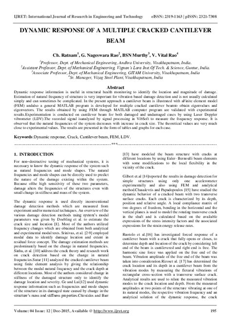 Pdf Dynamic Response Of A Multiple Cracked Cantilever Beam