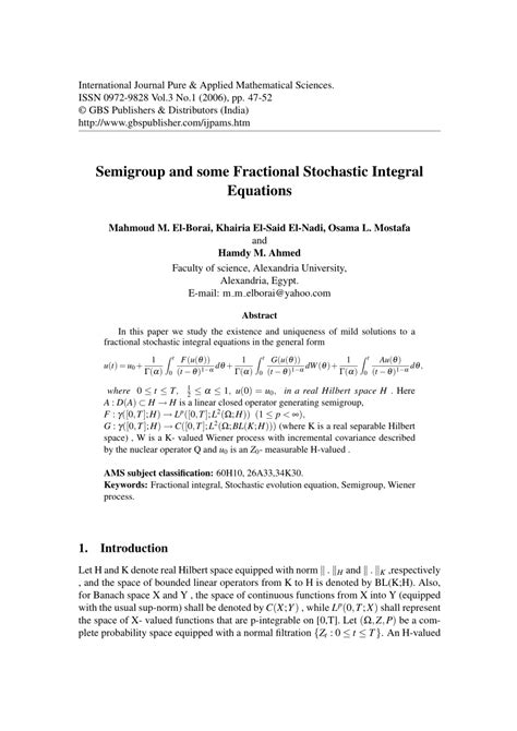 Pdf Semigroup And Some Fractional Stochastic Integral Equations