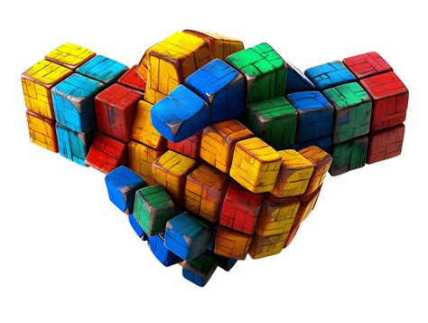 Colorful Wooden Blocks In The Shape Of Hands Shaking Unity Concept 3d