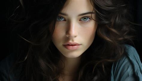 Premium Ai Image Beautiful Woman With Long Brown Hair Looking At