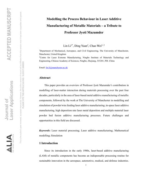 Pdf Modelling The Process Behaviour In Laser Additive Manufacturing
