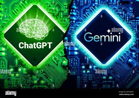 ChatGPT Vs Gemini Artificial Intelligence Concept Background With Glowing Chips Editorial Stock