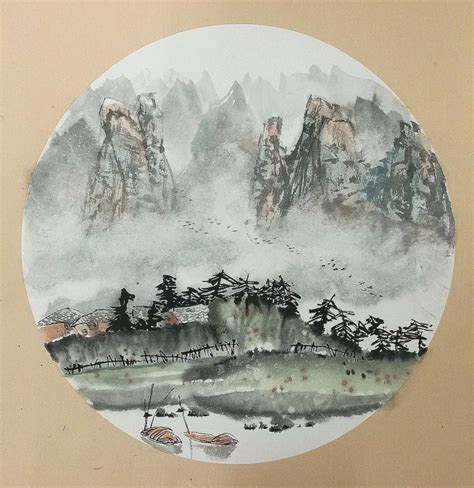 渔舟唱晚图片水墨 渔舟唱晚图片水墨画 大山谷图库