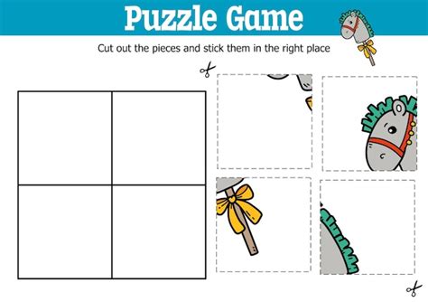 Образовательная игра головоломка для детей чтобы вырезать и склеивать кусочки с лошадью