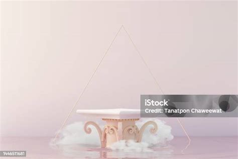 3d 뷰티 프리미엄 받침대 제품 디스플레이와 꿈꾸는 땅과 푹신한 구름 최소한의 파스텔 하늘과 구름 장면은 현재 제품 홍보 및 미용 화장품을 제공합니다 꿈의 로맨스 땅 개념