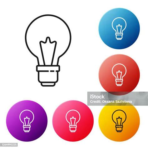 흰색 배경에 고립 된 아이디어 아이콘의 개념과 검은 줄 빛 전구 에너지와 아이디어 기호 영감 개념 아이콘 을 다채로운 원 버튼을 설정합니다 벡터 0명에 대한 스톡 벡터 아트