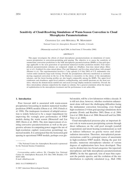 Pdf Sensitivity Of Cloud Resolving Simulations Of Warm Season Convection To Cloud Microphysics