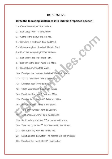 COMMANDS REPORTED SPEECH ESL Worksheet By Monte