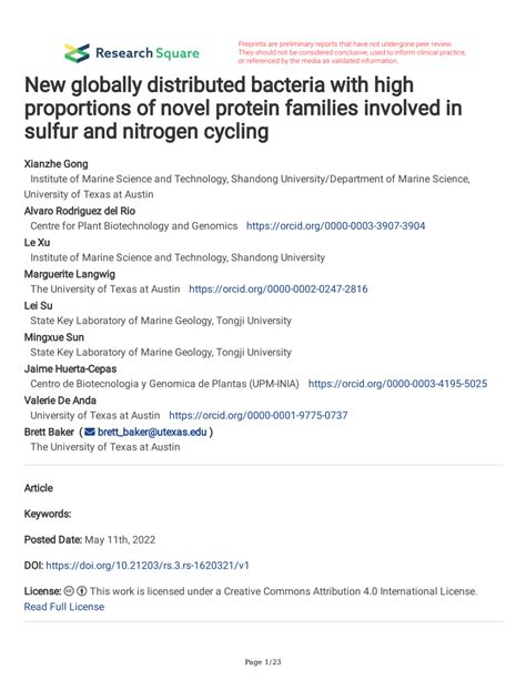 Pdf New Globally Distributed Bacteria With High Proportions Of Novel Protein Families Involved