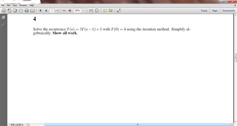 solved solve the recurrence t n 3t n 1 1 with t 0