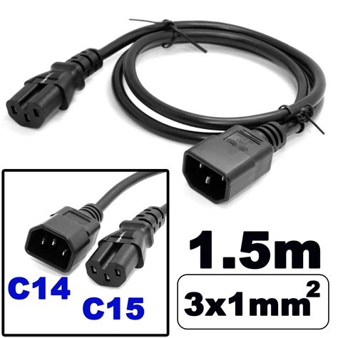 สายไฟ Ac Power Cable Iec6032 C14 Male To C15 Female Power Extension