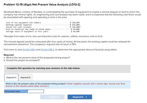 solved problem 12 16 algo ﻿net present value analysis