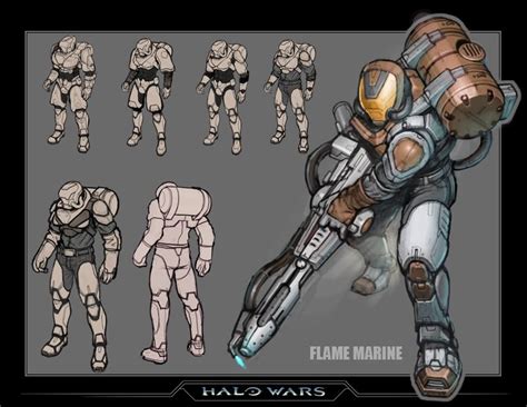 Halo Wars Unsc Flame Marine Halo Armor Halo Drawings Concept Art