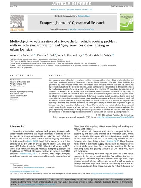 Pdf Multi Objective Optimization Of A Two Echelon Vehicle Routing