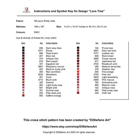 LOVE TREE Cross Stitch Pattern PDF Embroidery Chart Cute Wall Etsy