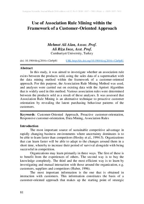 pdf use of association rule mining within the framework of a customer