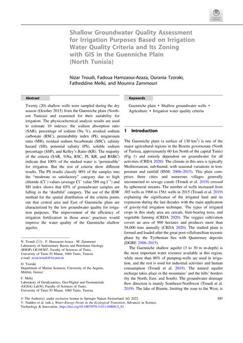 Pdf Shallow Groundwater Quality Assessment For Irrigation Purposes Based On Irrigation Water